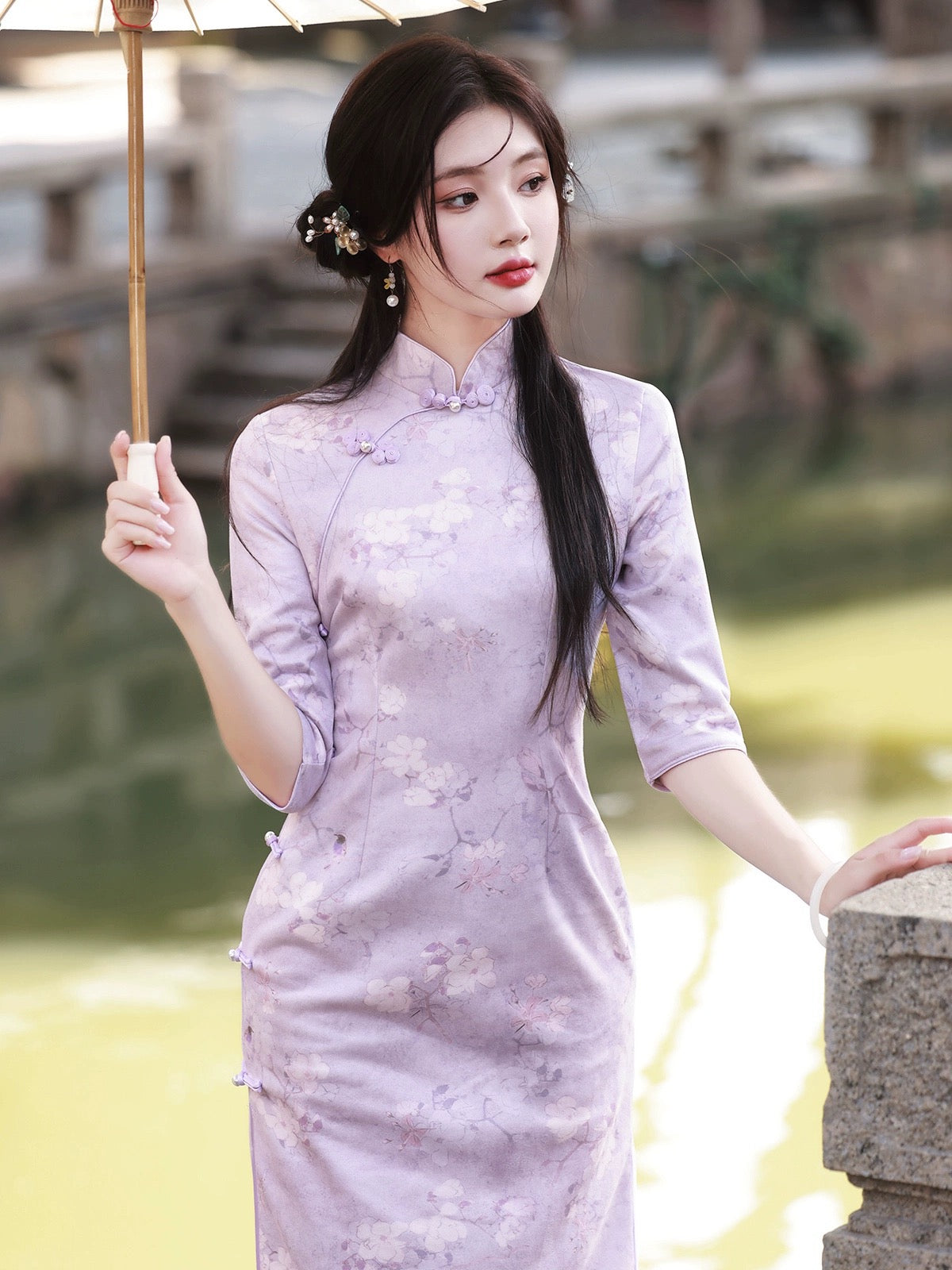 Classic Purple Floral Cheongsam – SpreePicky