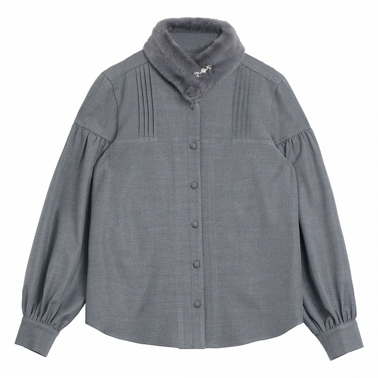 Gray Banded Collar Shirt with Plush Collar – SpreePicky