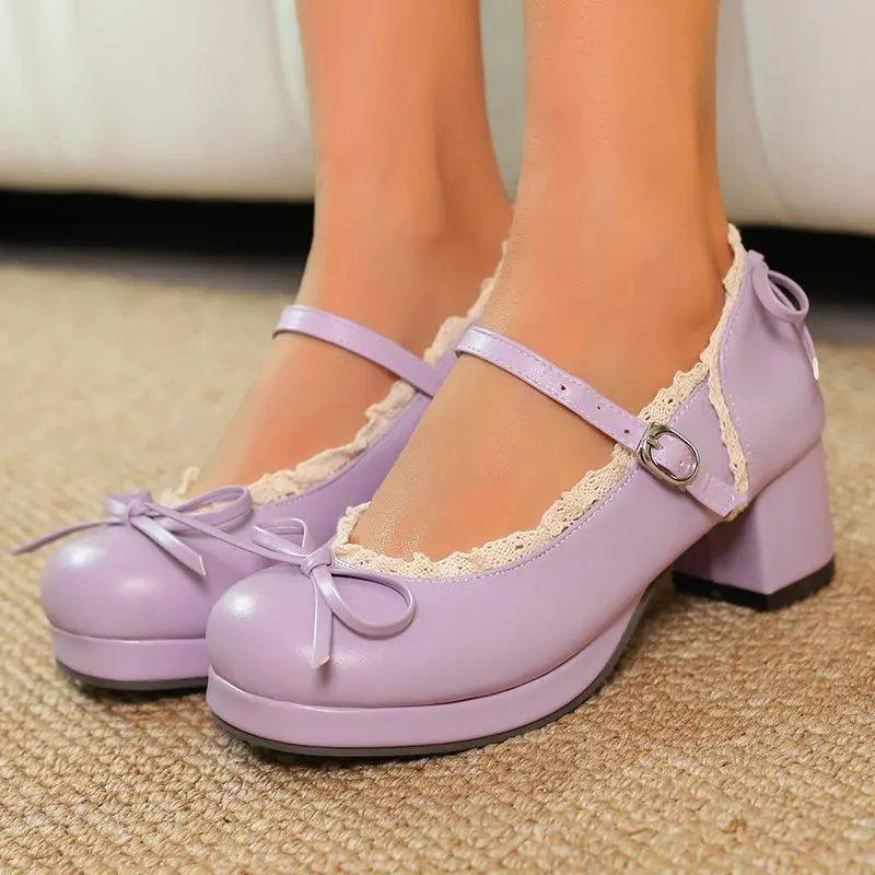 Sweet Pumps Round Toe Bowknot Heels Shoes - 32-50 – SpreePicky