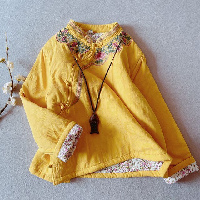 Mandarin Collar Floral Embroidered Frog Button Jacket – SpreePicky