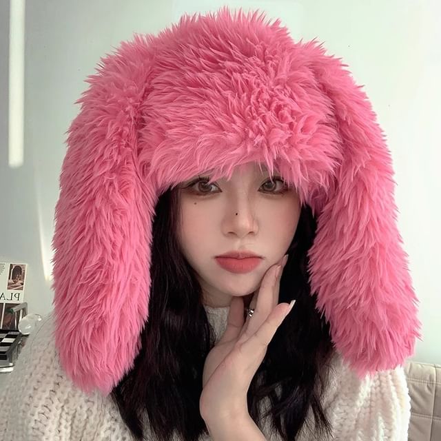 Rabbit Ear Plain Fluffy Hat – SpreePicky