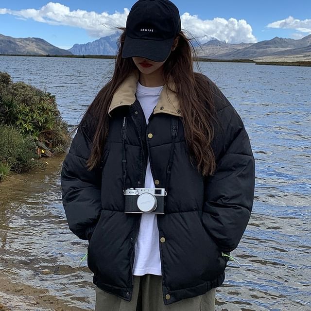 Collared Button-Up Puffer Jacket – SpreePicky