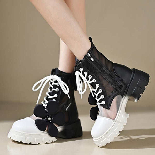 Gradient Color Floral Mesh Platform Boots – SpreePicky